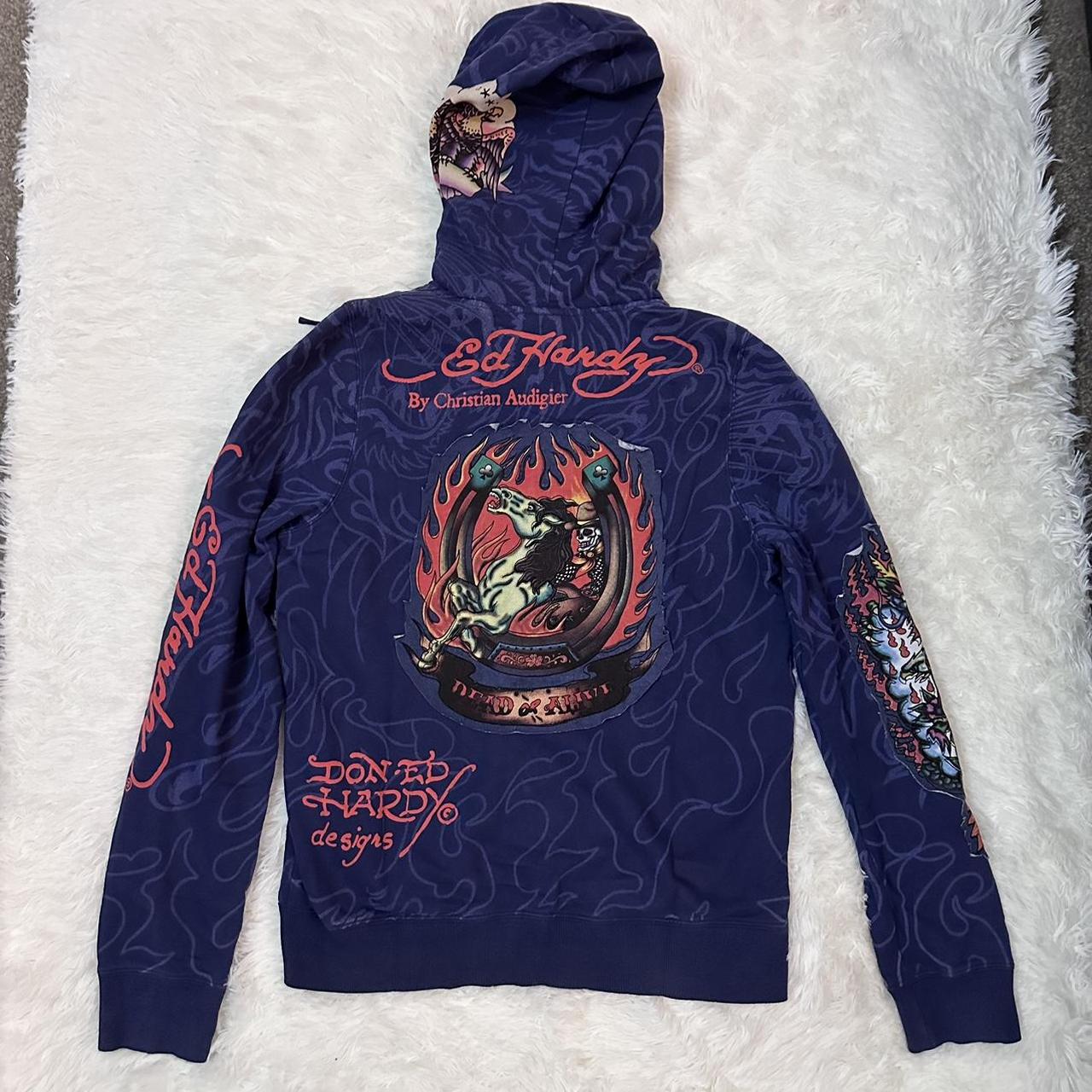 Ed Hardy jacket with fur hat Size: L - Depop
