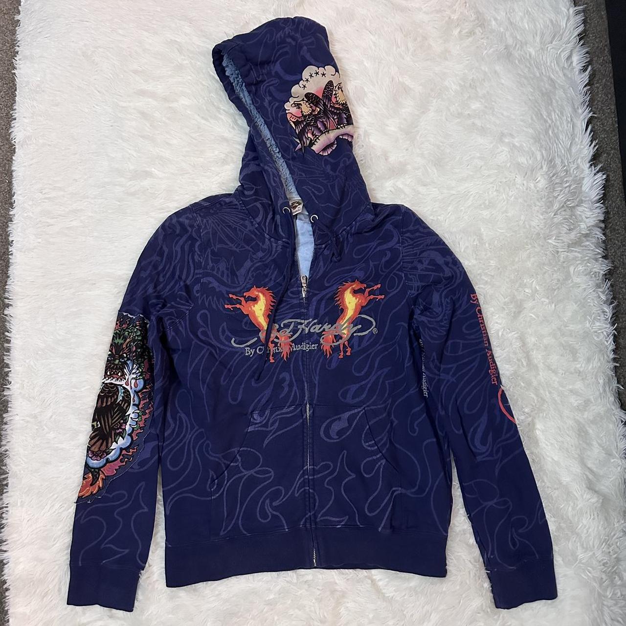 Ed Hardy jacket with fur hat Size: L - Depop