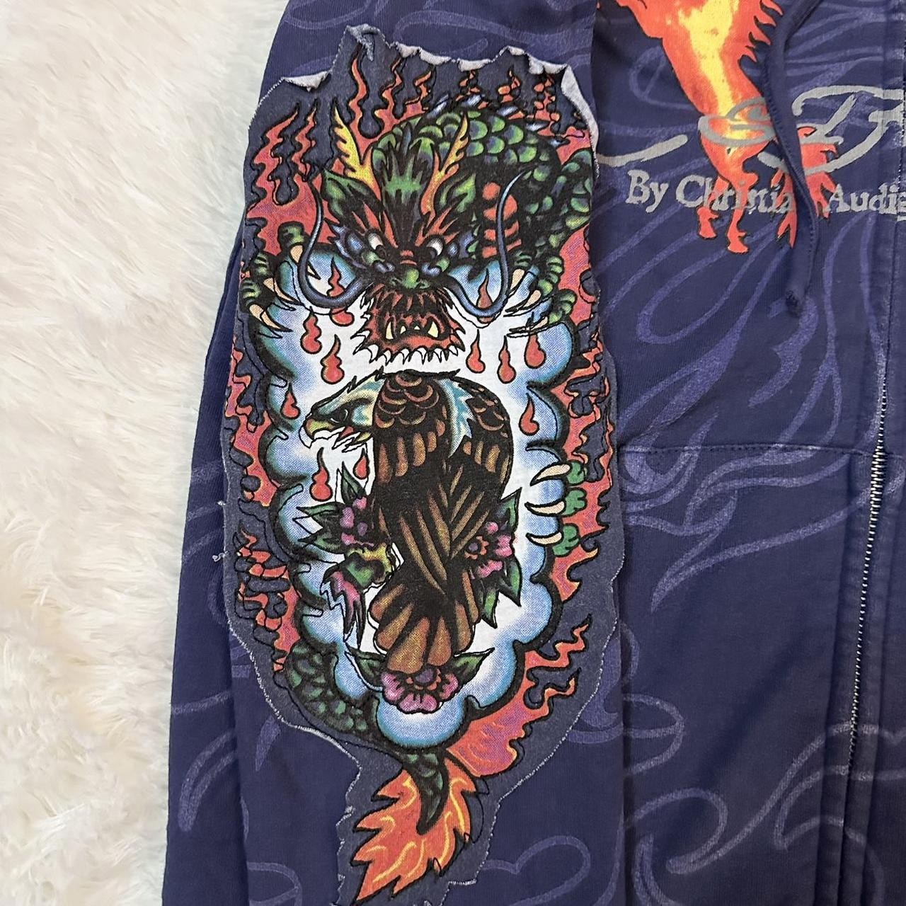 Ed Hardy jacket with fur hat Size: L - Depop