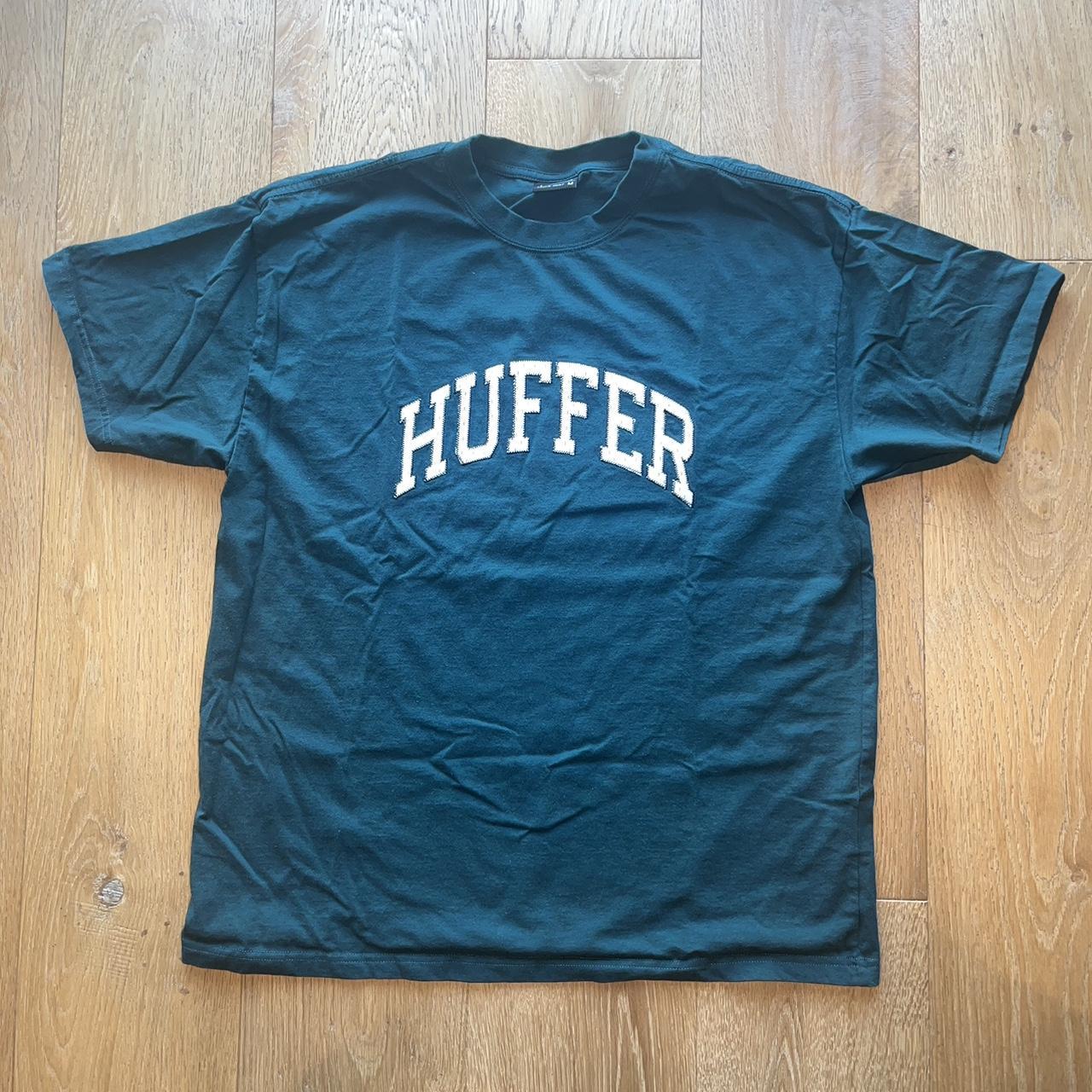 Huffer New Zealand dark green tee shirt white logo... - Depop
