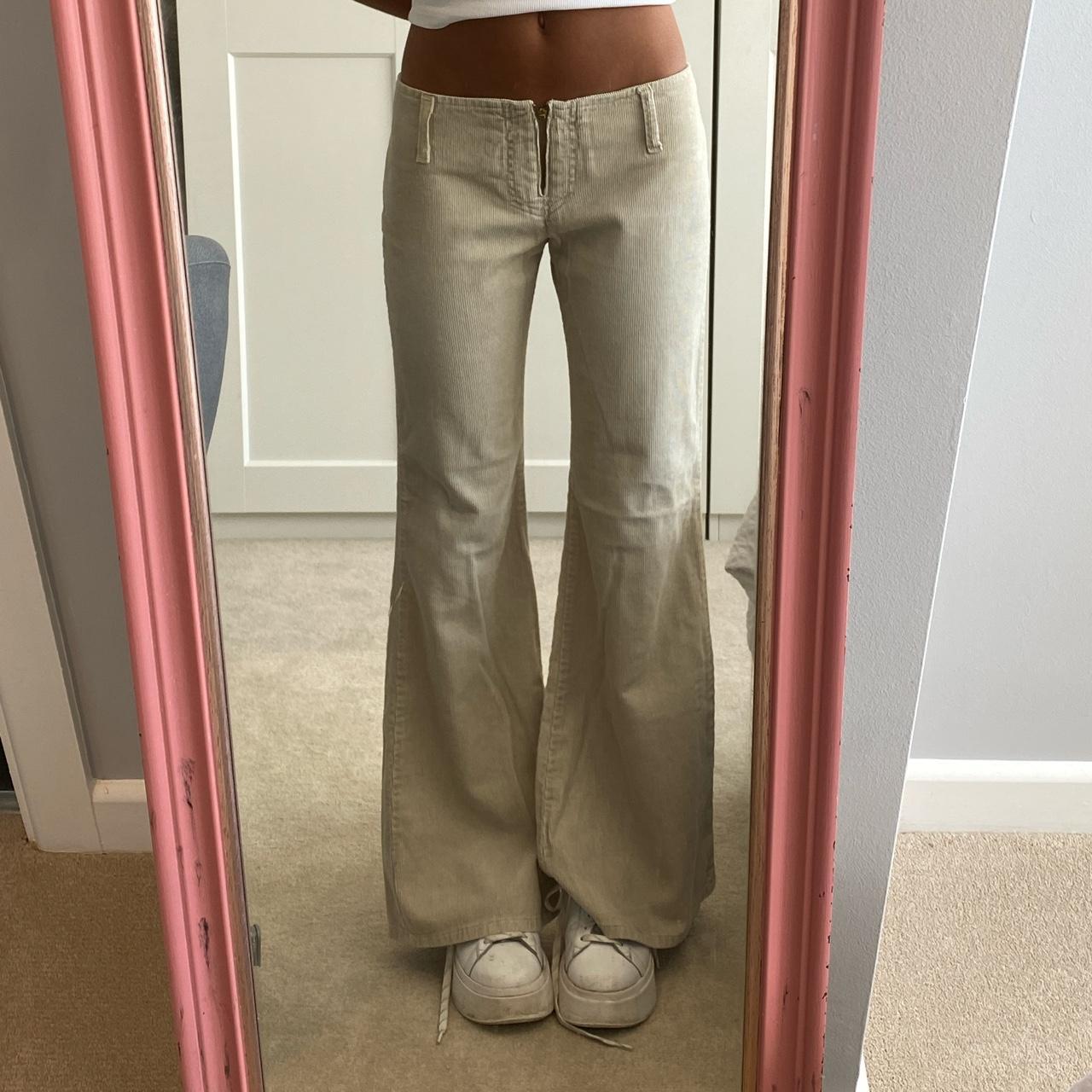 coolest pair of low rise cream cords zip up... - Depop