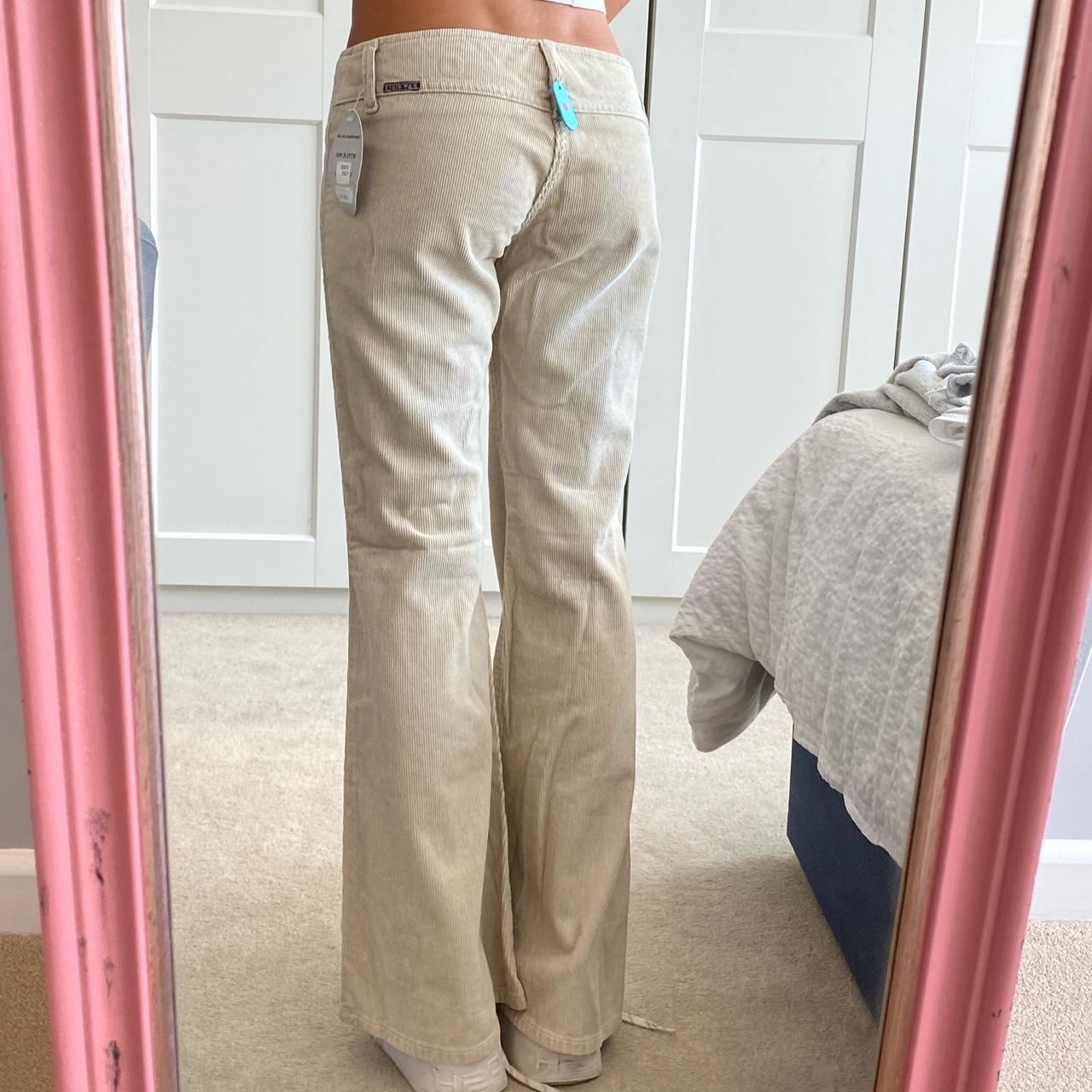 coolest pair of low rise cream cords zip up... - Depop