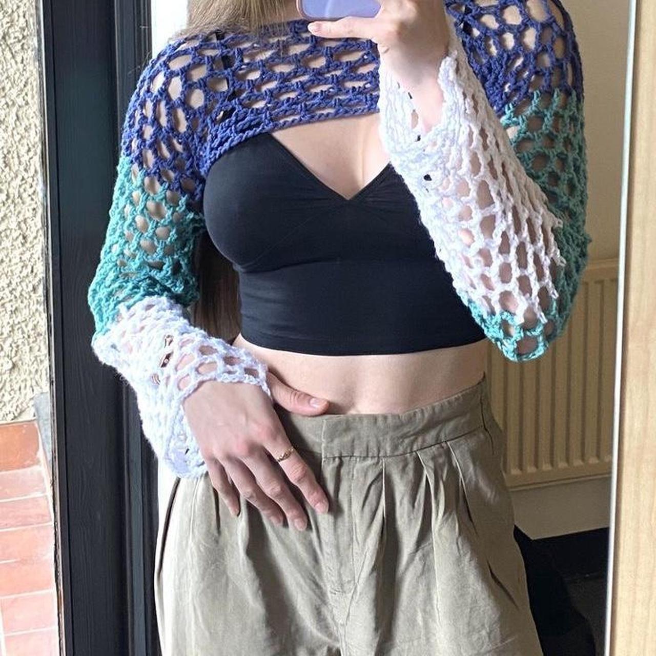 Crochet cropped knit overlay top Medium - Depop