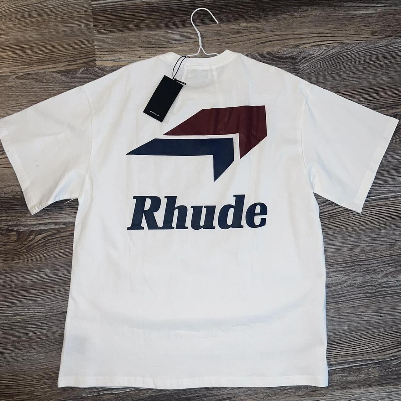 RHUDE T SHIRT Navy and burgundy Premium cotton... - Depop