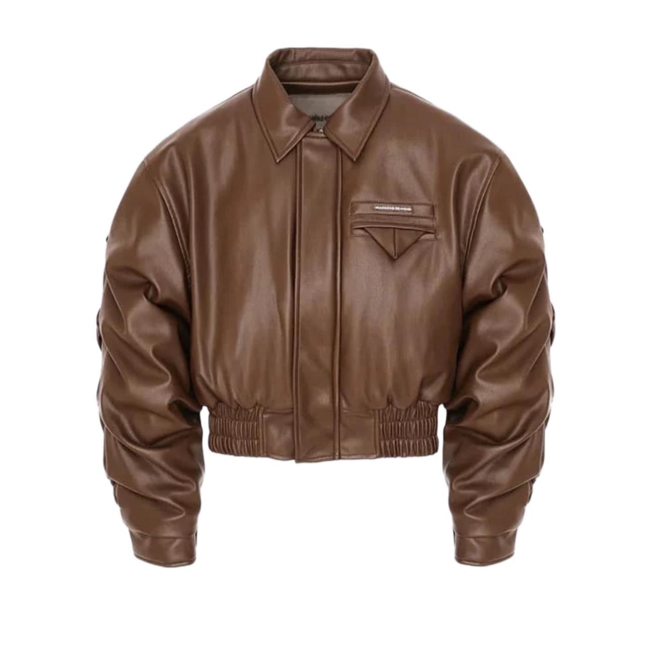 brown bomber jacket worn once, literally US 8 UK... - Depop