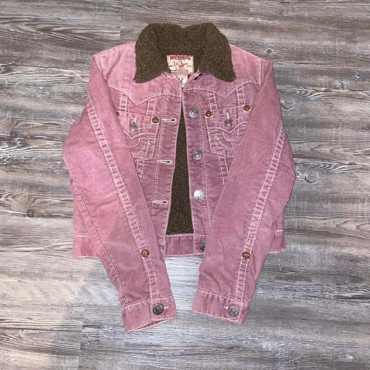 Pink corduroy true religion jean jacket Size medium... - Depop