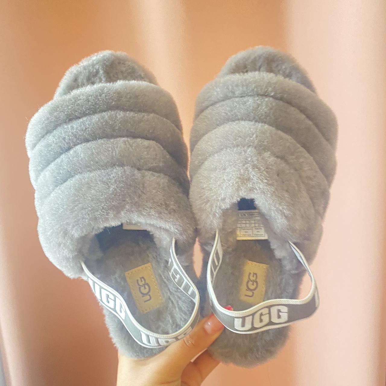 Grey Uggs slides Size: 6 Only wore twice Soft and... - Depop