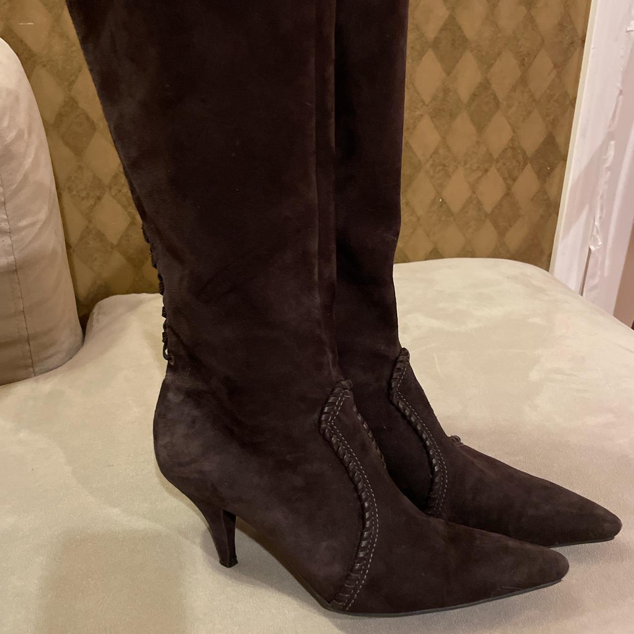 Gianni Bini Brown Suede Knee High Boots Vintage... - Depop