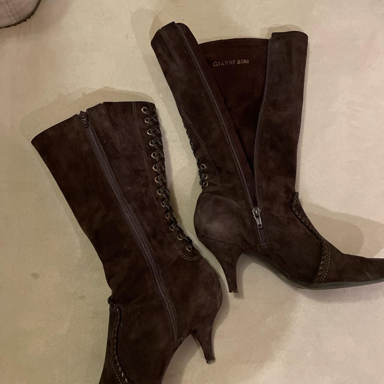 Gianni Bini Brown Suede Knee High Boots Vintage... - Depop