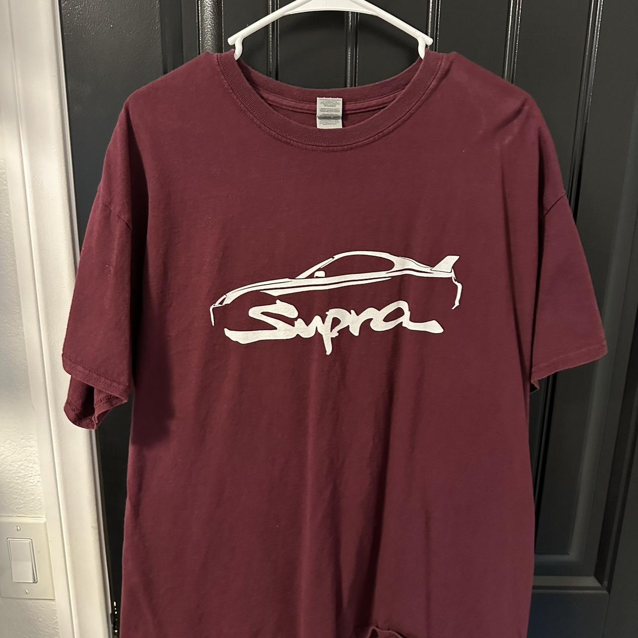 Burgundy and white Supra shirt - Depop