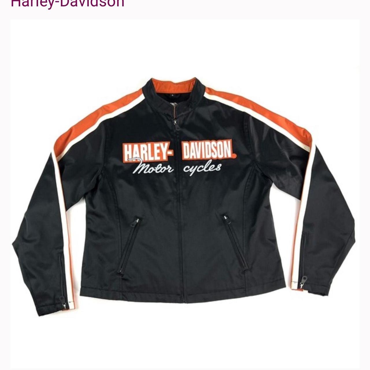 Women’s Vintage Harley-Davidson Black Orange riding... - Depop