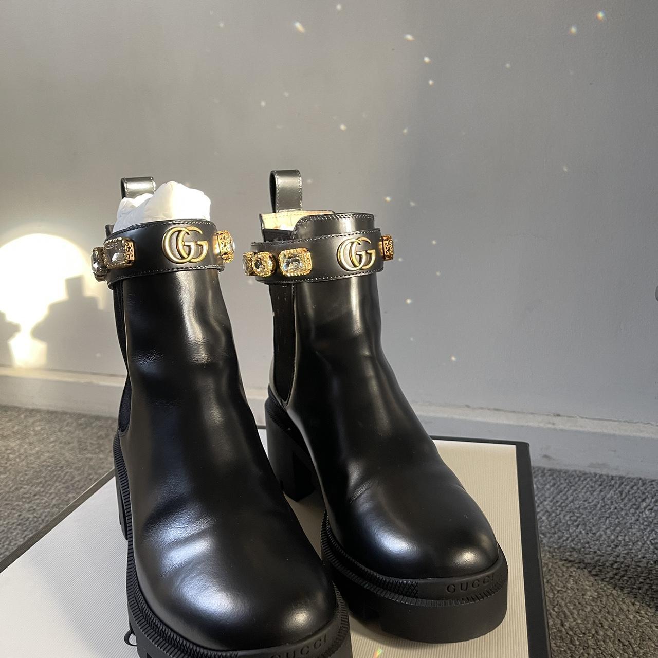 GUCCI - Leather Ankle Boot with Belt Size:... - Depop