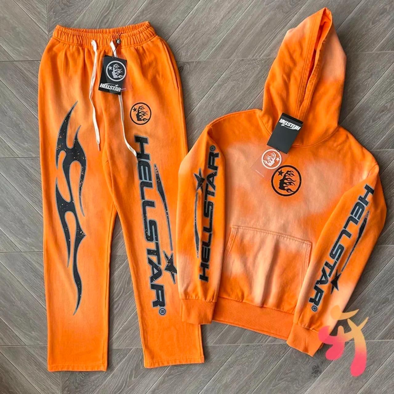 Sunkist Orange #Hellstar Hoodies Set Letter Flame... - Depop