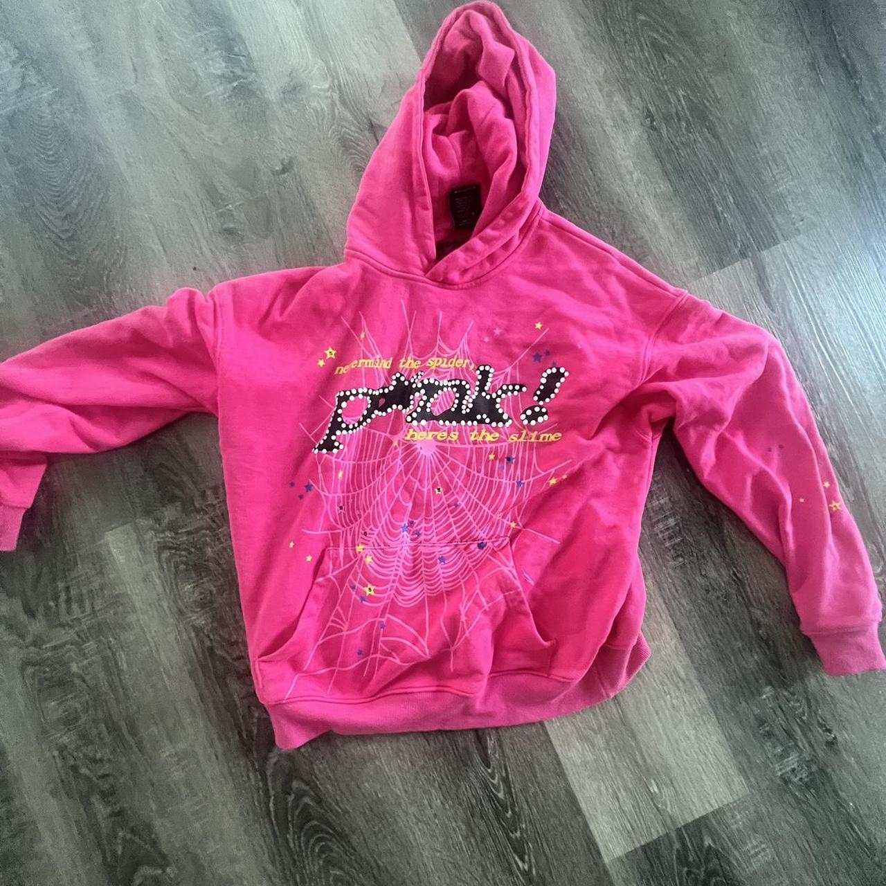 authentic pink spider hoodie size small sp5der - Depop