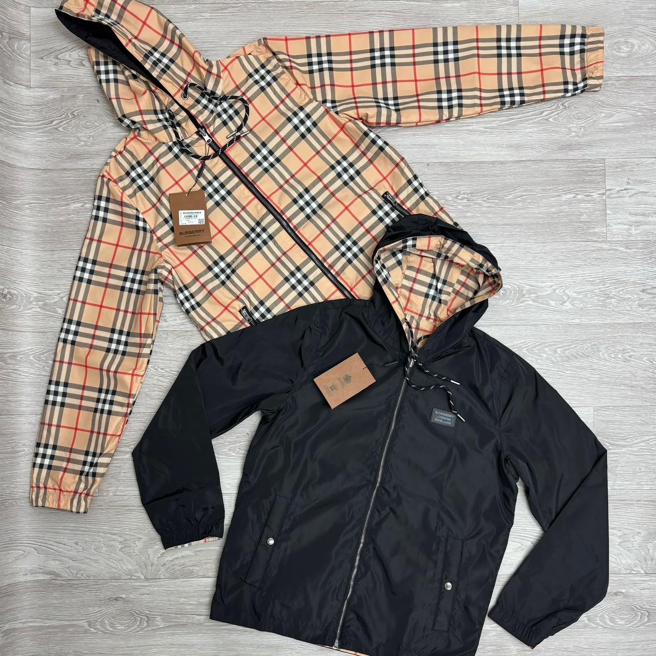 Black burberry reversible windbreaker with tags... - Depop