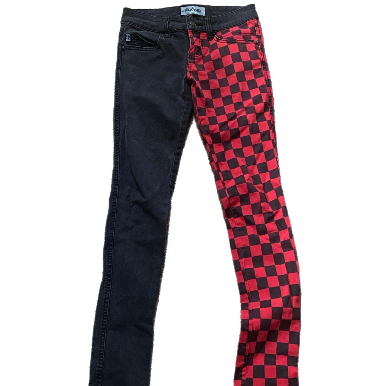 royal bones black and red checkered jeans size... - Depop