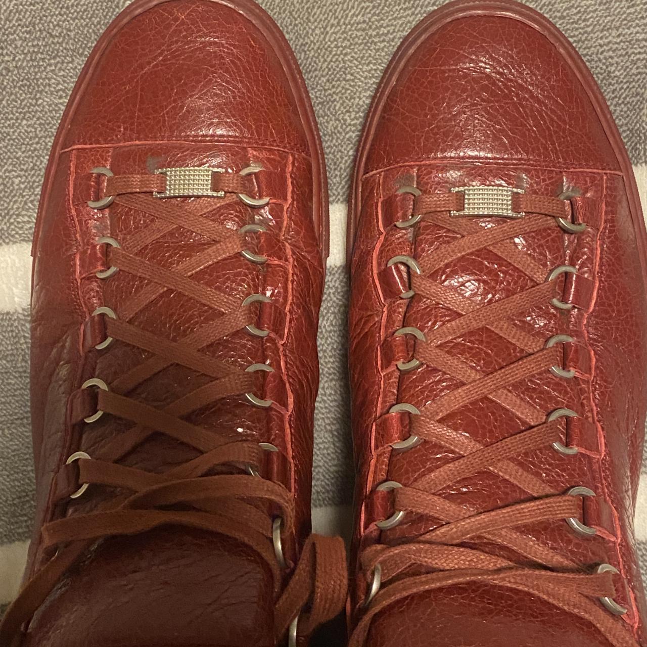 Balenciaga Arena leather sneakers Burgundy/maroon... - Depop