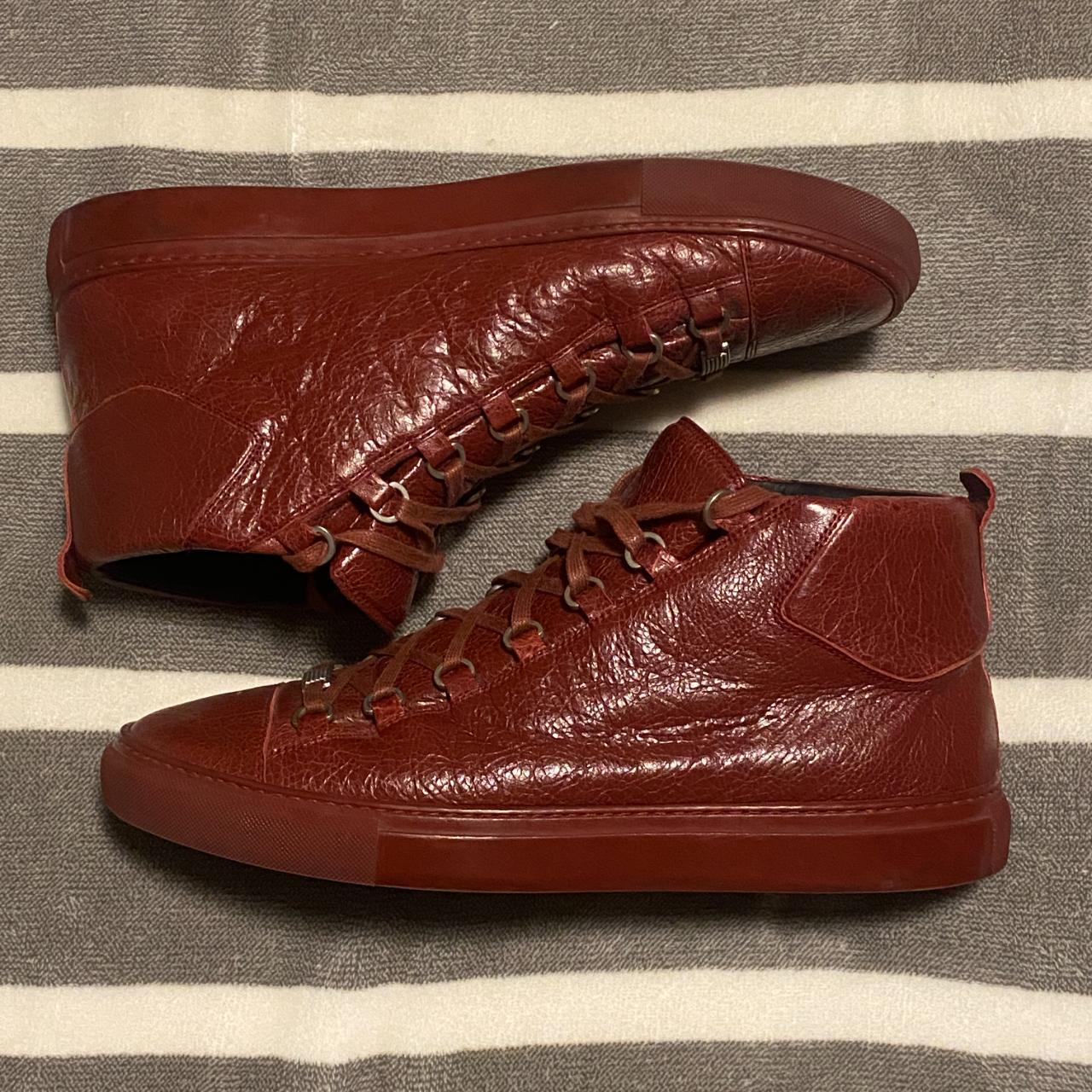 Balenciaga Arena leather sneakers Burgundy/maroon... - Depop