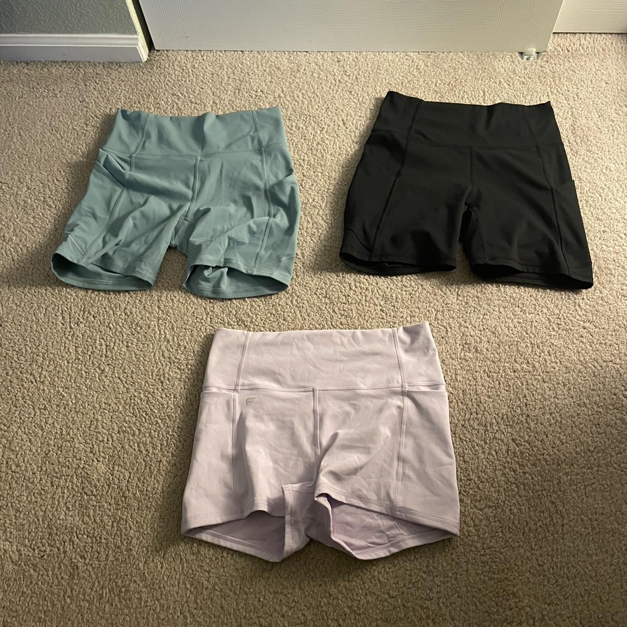 Small Fabletics Shorts. Grey, black, and blue new... - Depop