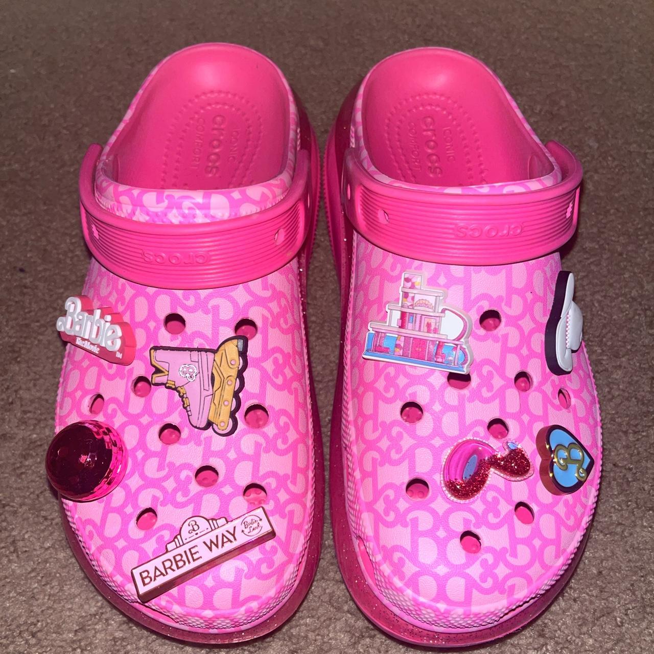 cute pink Barbie platform crocs - Depop