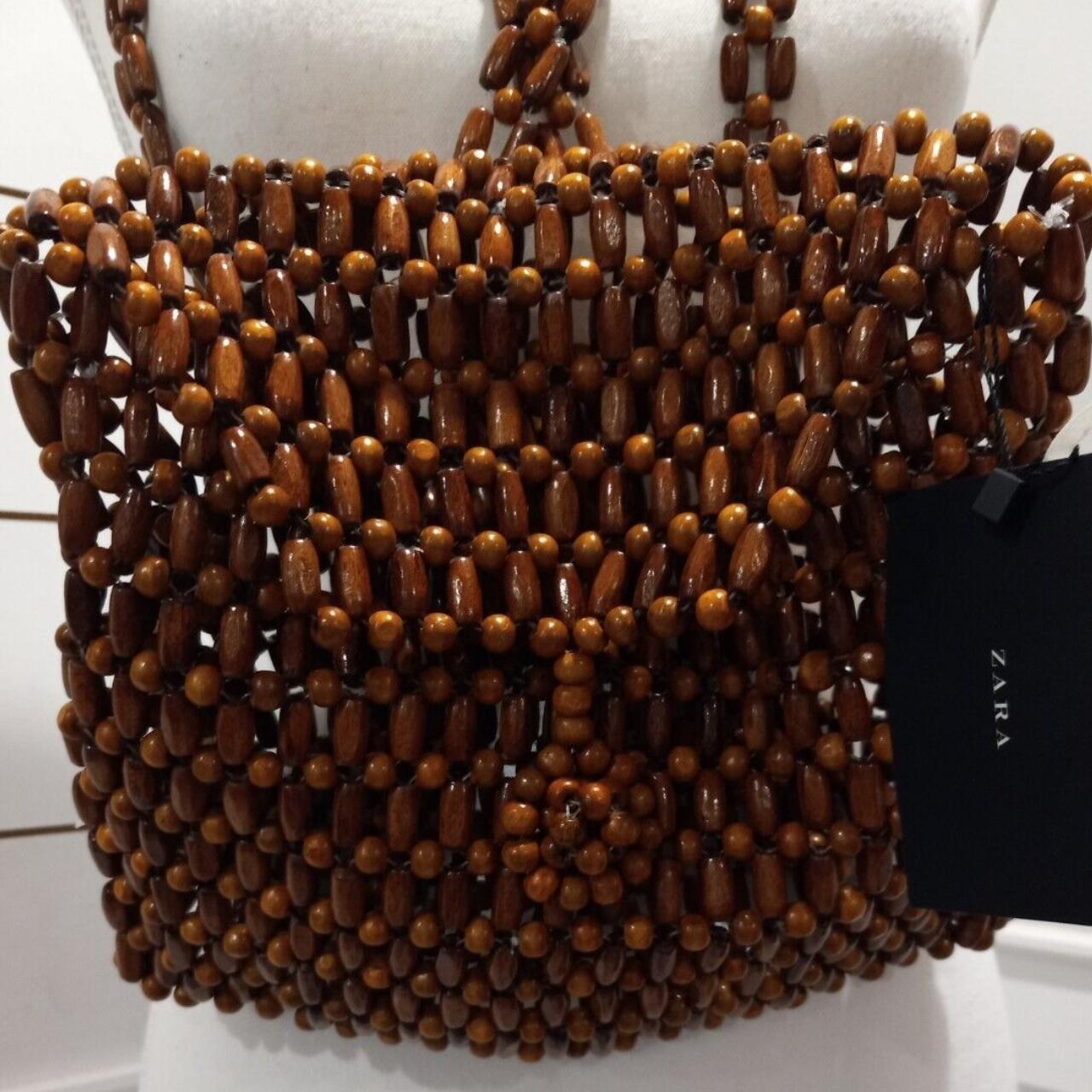 NWT Zara Ladies Wooden Bead Backpack Purse 9 inches... - Depop
