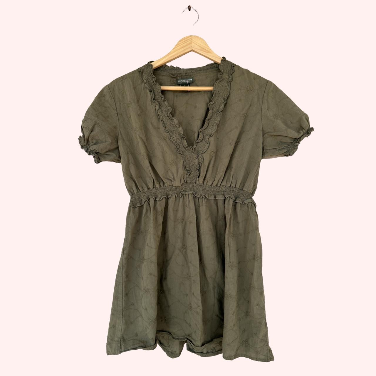 Green ruffle top with a flowy fit and short sleeves.... | Depop