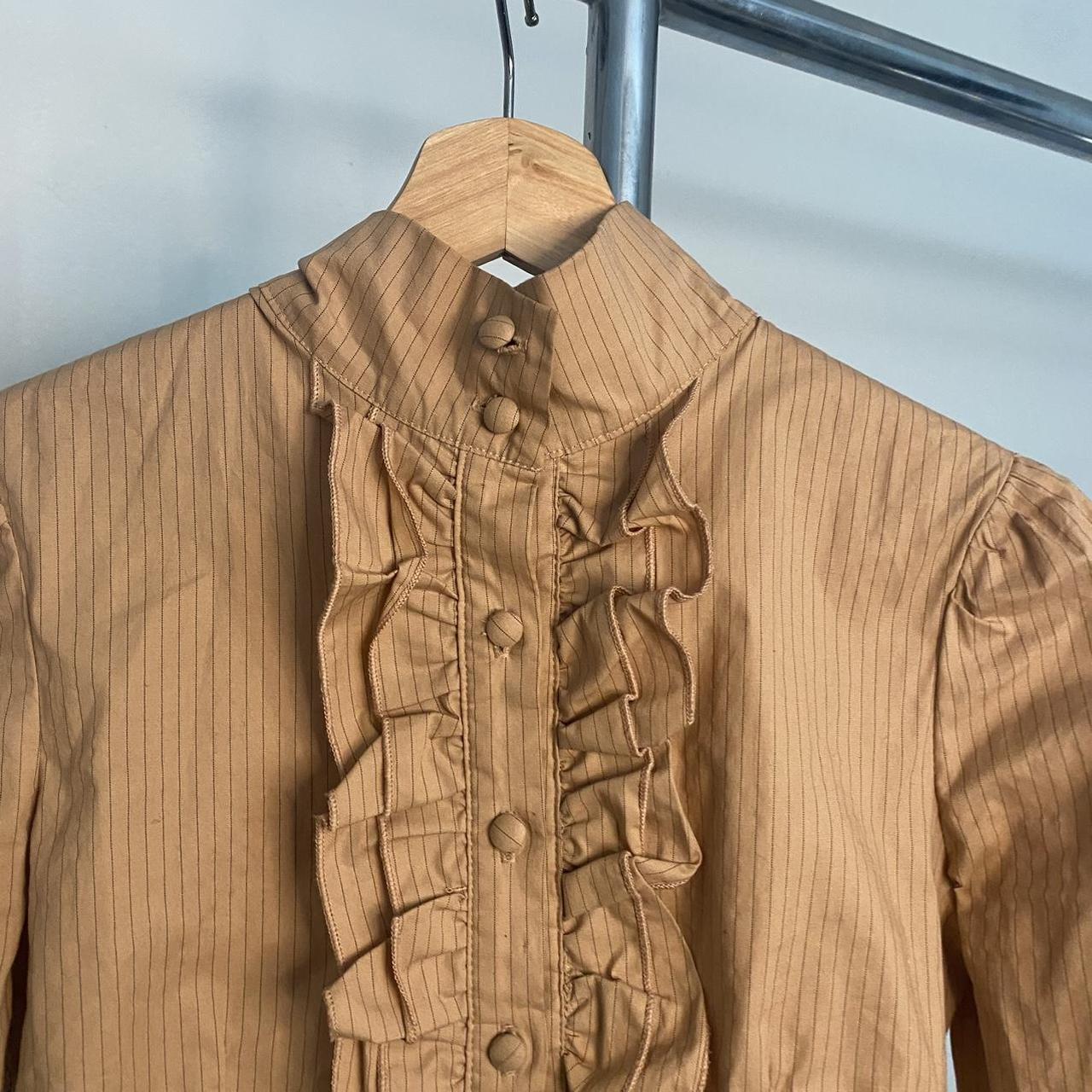 Victorian / Edwardian style high neck brown ruffle... - Depop