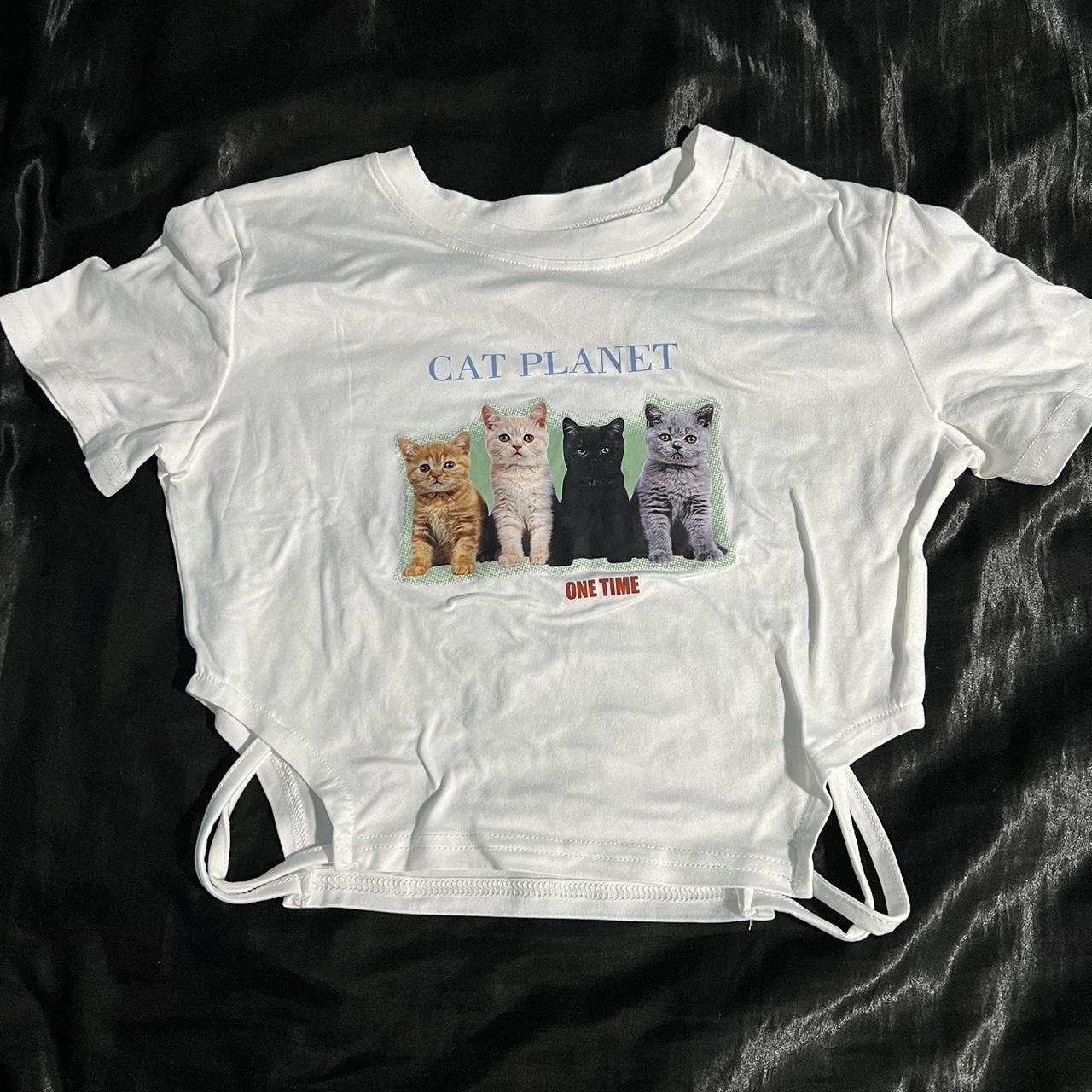 cat crop top with crisscross sides #cat... - Depop