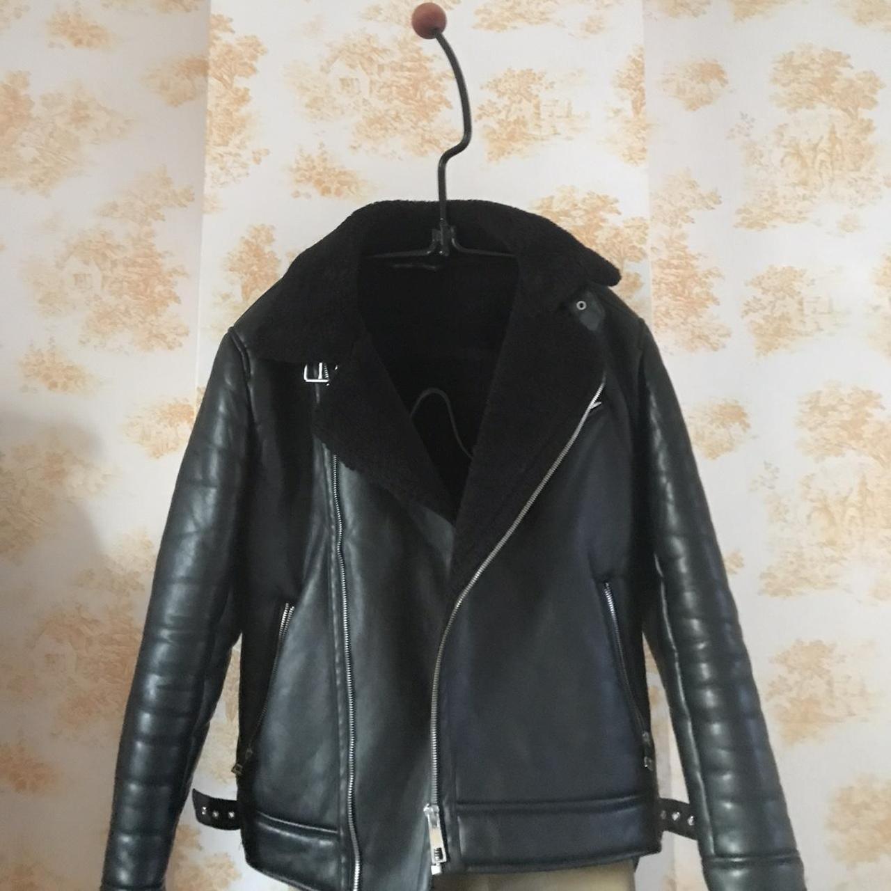 Zara men’s leather fur lined borg/jacket. Comfy,... - Depop