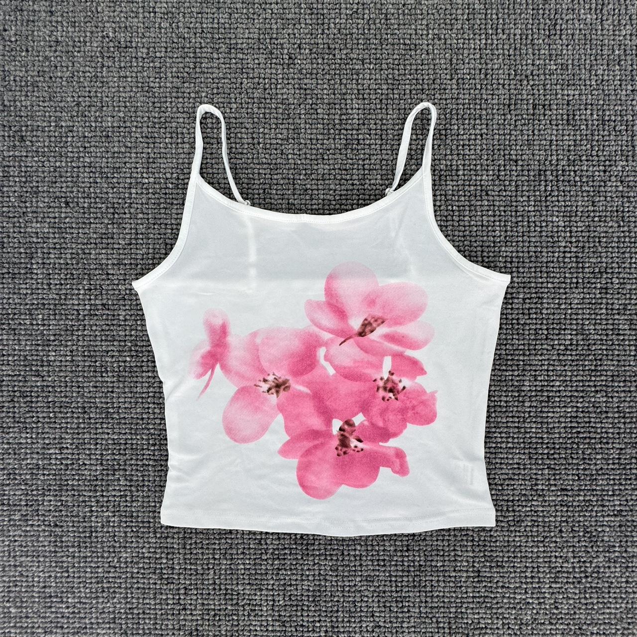 gorgeous aesthetic floral white cami tank top with... - Depop