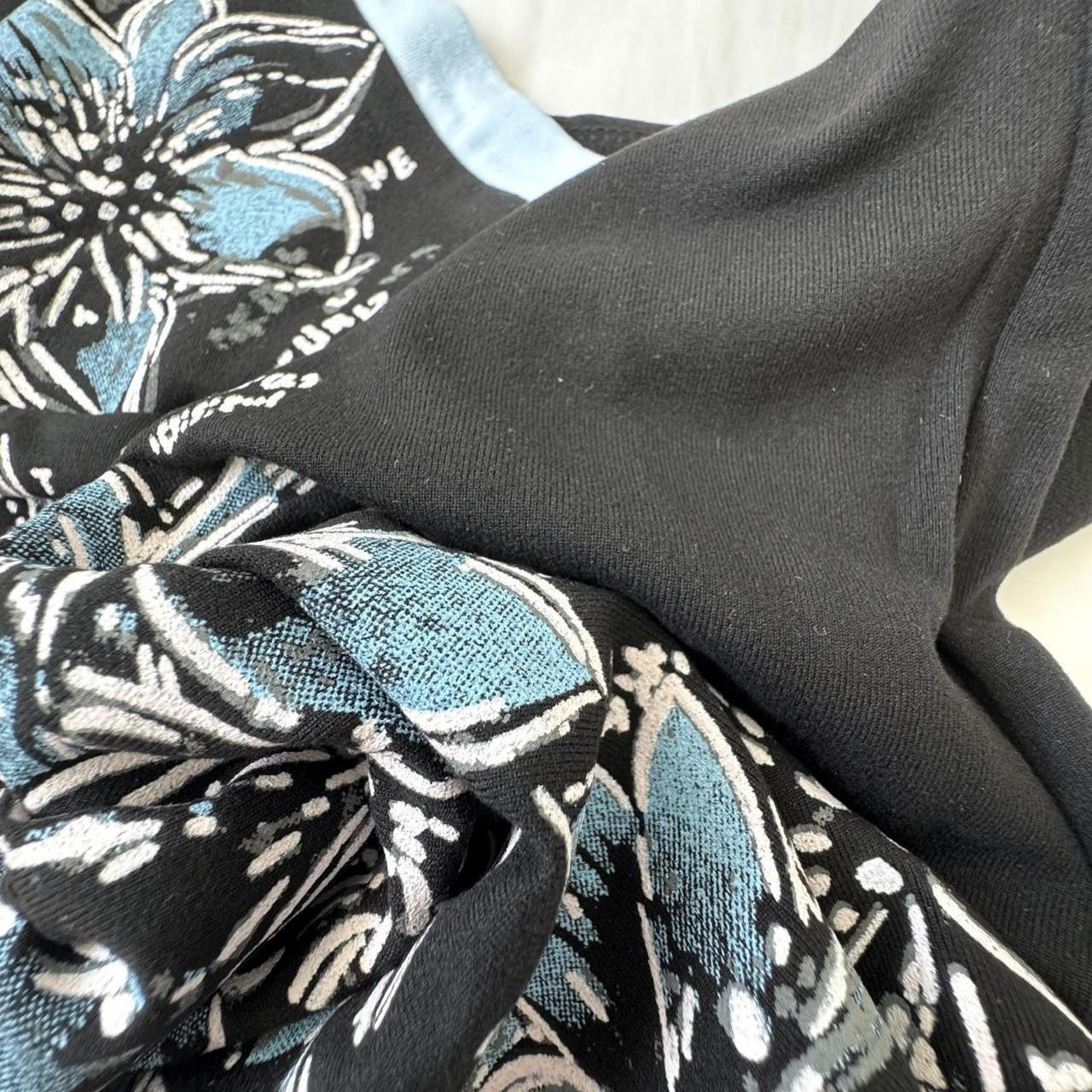 Y2K black floral tank top with blue graphic print... | Depop