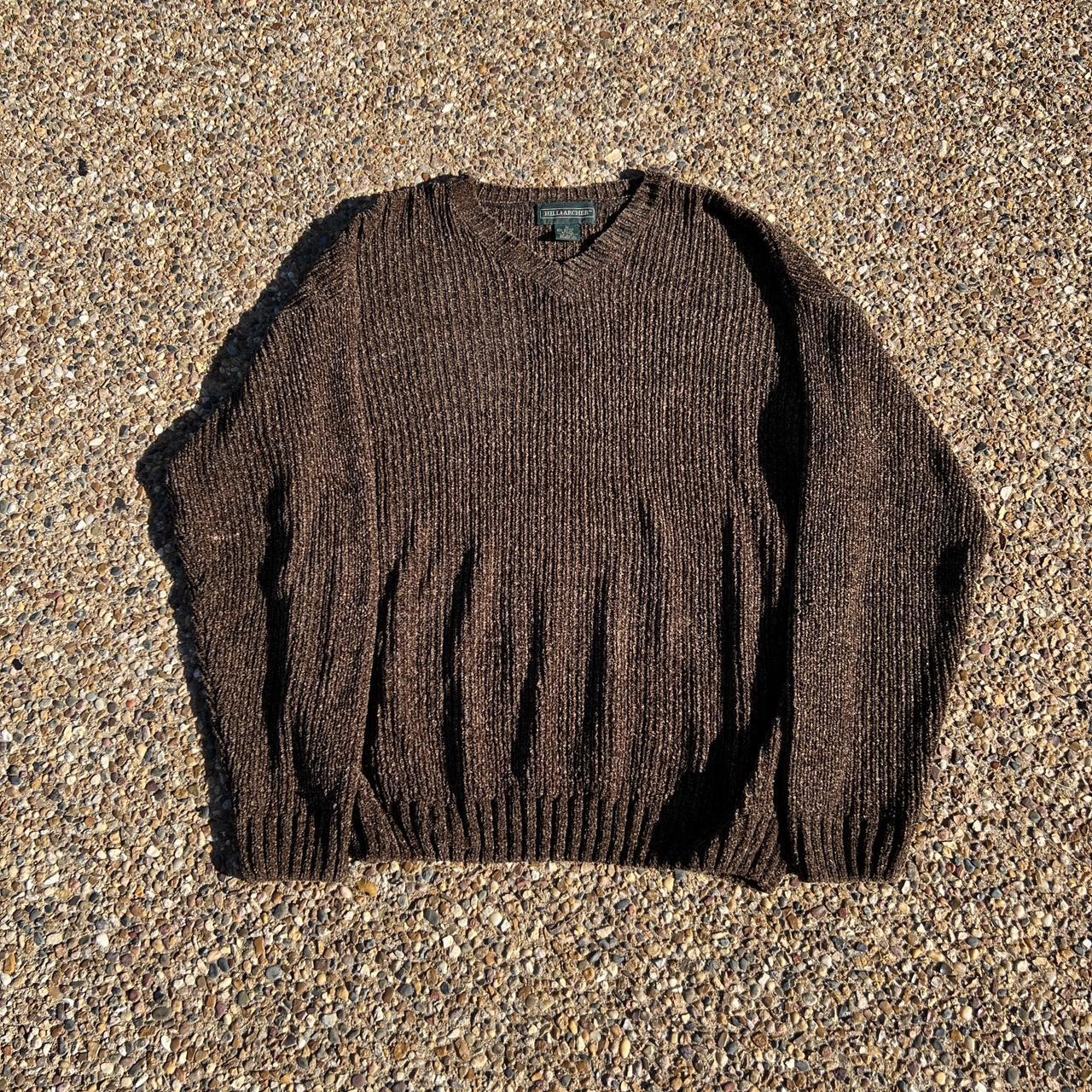 vintage brown knit acrylic/nylon sweater size... - Depop