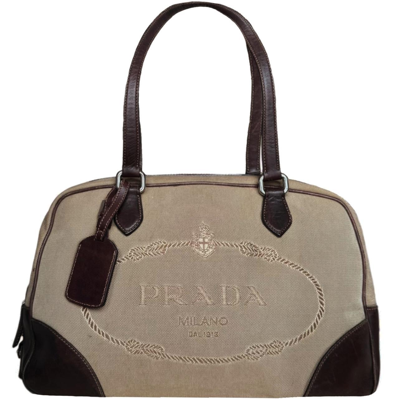 Prada Bag - Authentic Prada Logo Canvas Shoulder Bag... - Depop