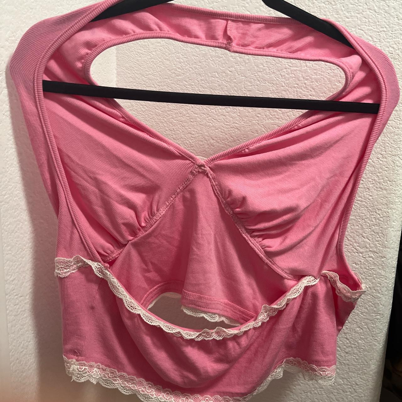 Pink Halter Top with White Lacing. - Depop