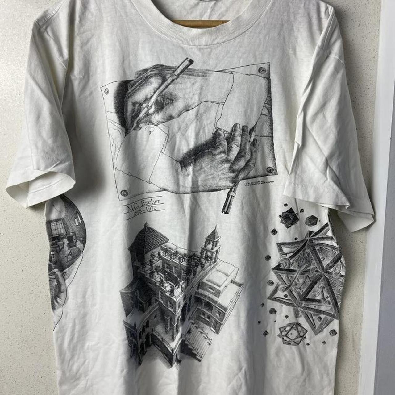 MC ESCHER Vintage T Shirt 90s All Over Print Art... - Depop