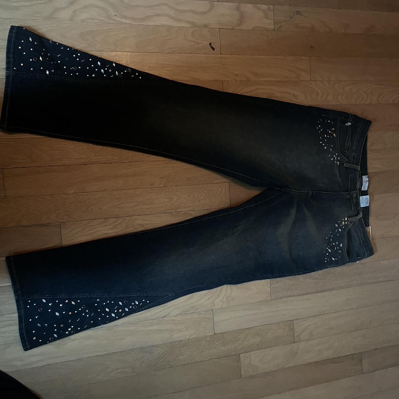 Black flared jeans with rhinestones - Depop