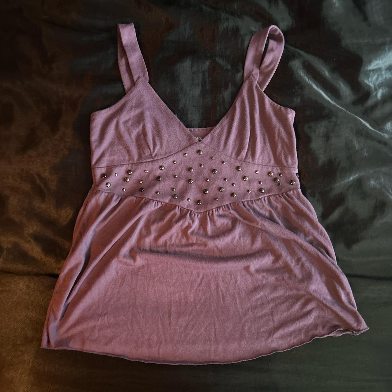 Mauve Studded Lose Fit V Neck Tank | Depop