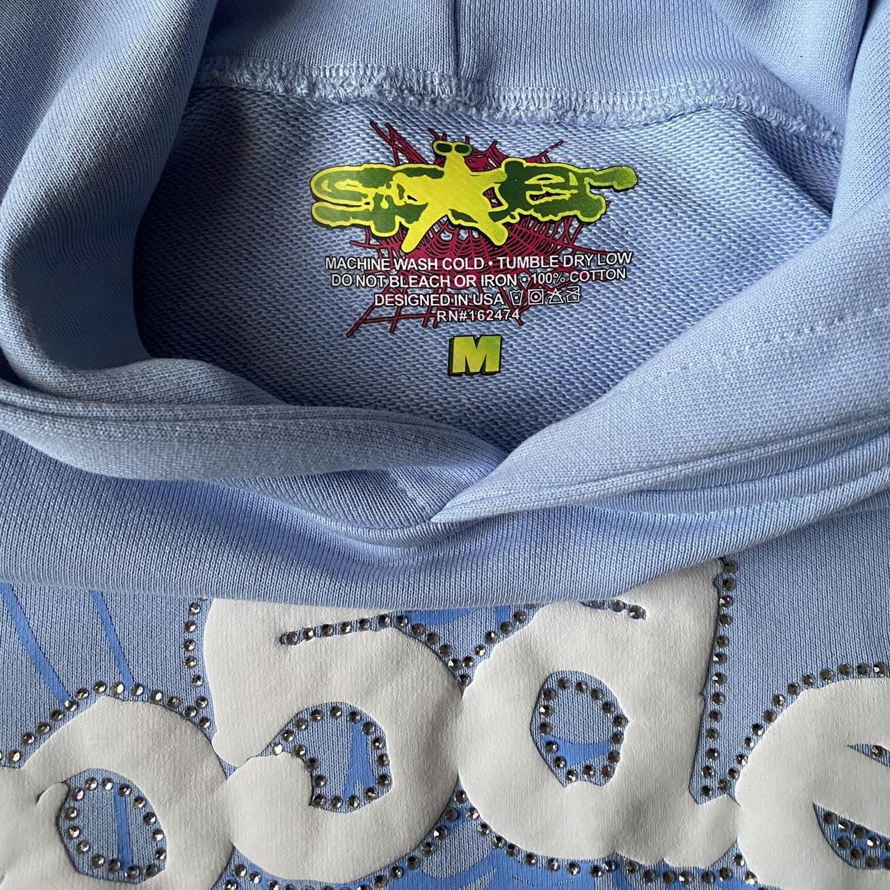 SP5DER Sky Blue Rhinestone Hoodie Size Medium -... - Depop