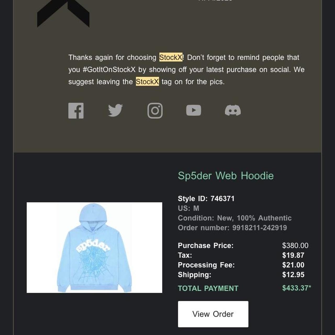 SP5DER Sky Blue Rhinestone Hoodie Size Medium -... - Depop