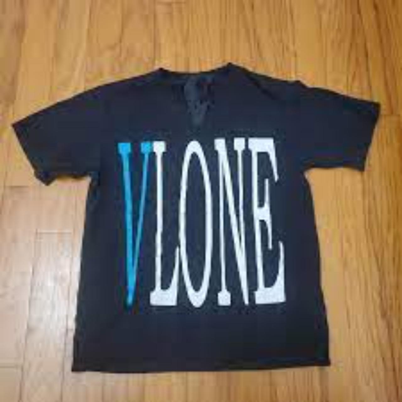 Vlone Staple Light Blue Black T-shirt - Depop