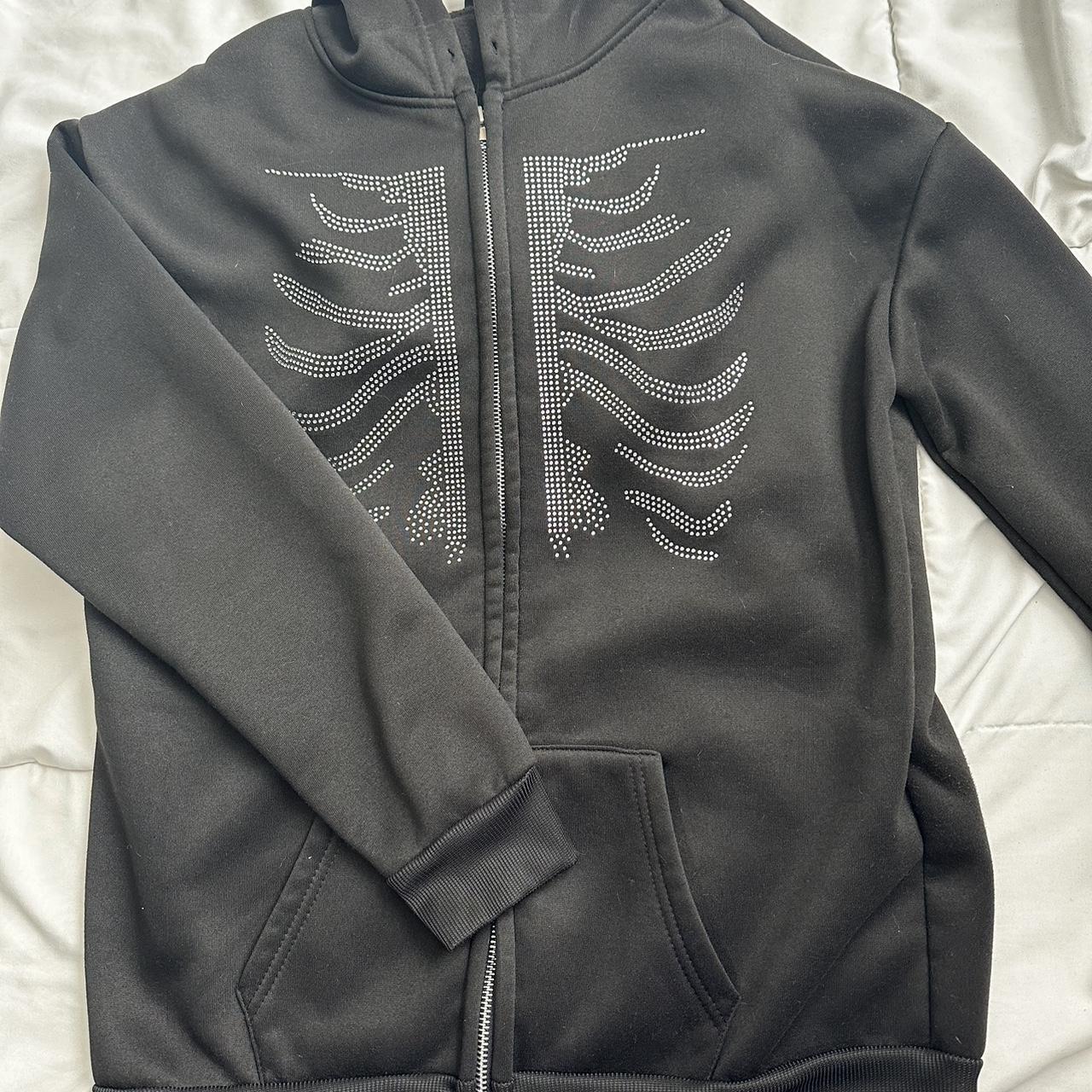 Black skeleton zip up worn once #skeleton... - Depop