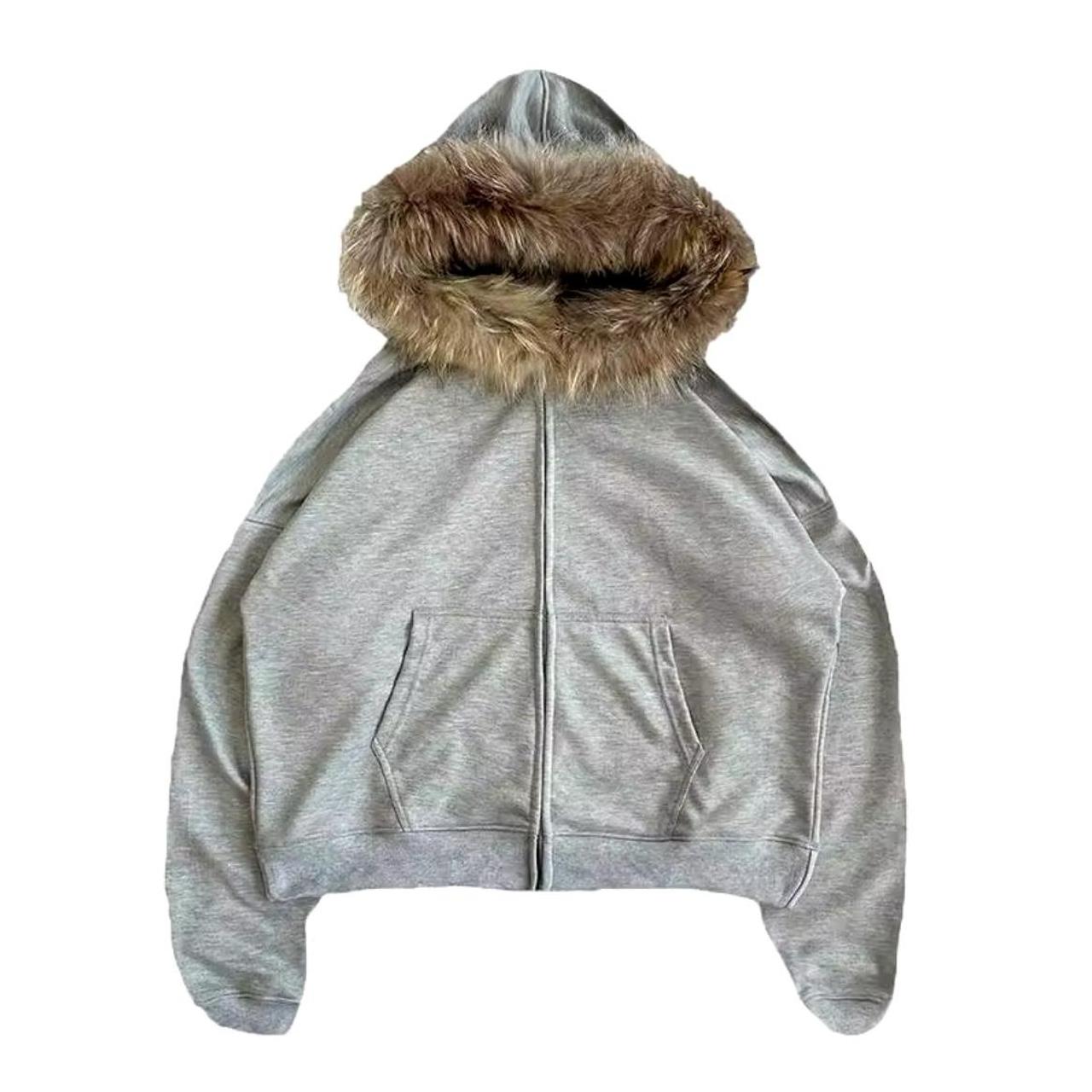 Y2K faux fur zip up - Fire grey zip up with fur... - Depop