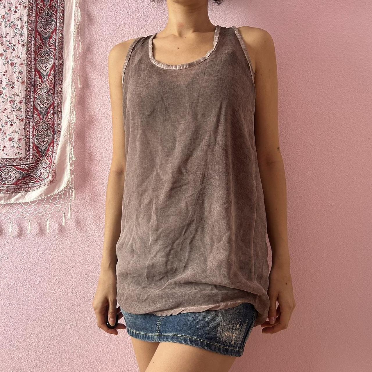 Brown and grey distressed tank top 🎀 quite ling so... - Depop