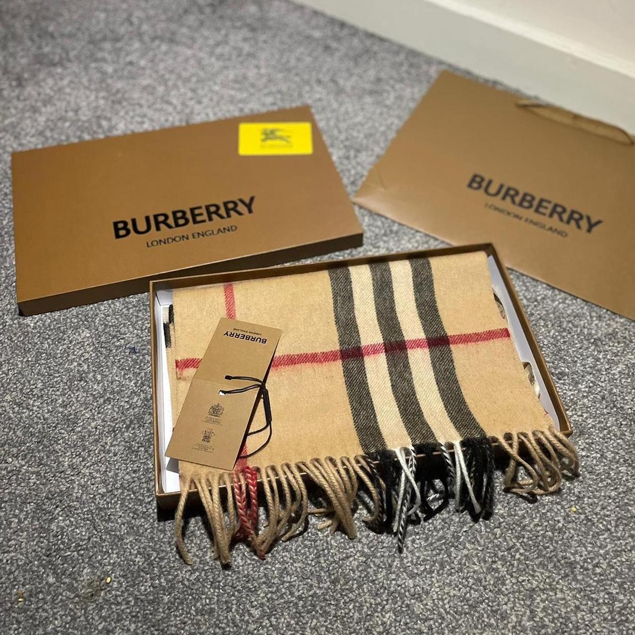 brand new burberry cashmere scarf in beige with tags... - Depop