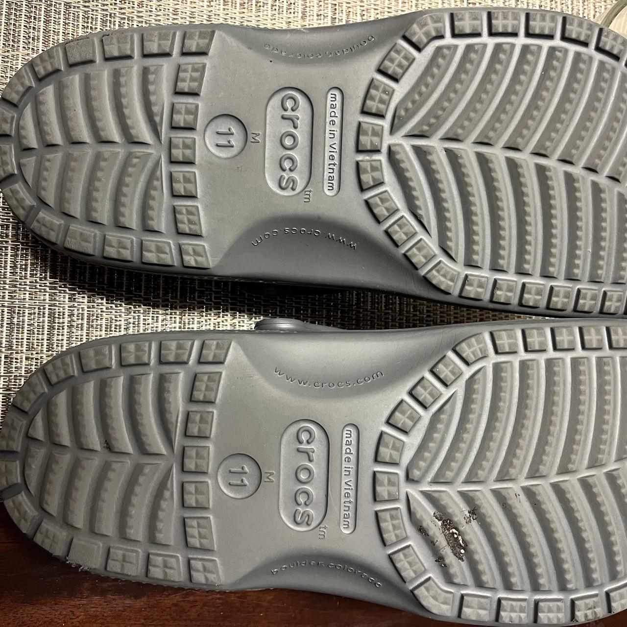 size 11 grey crocs worn once - Depop