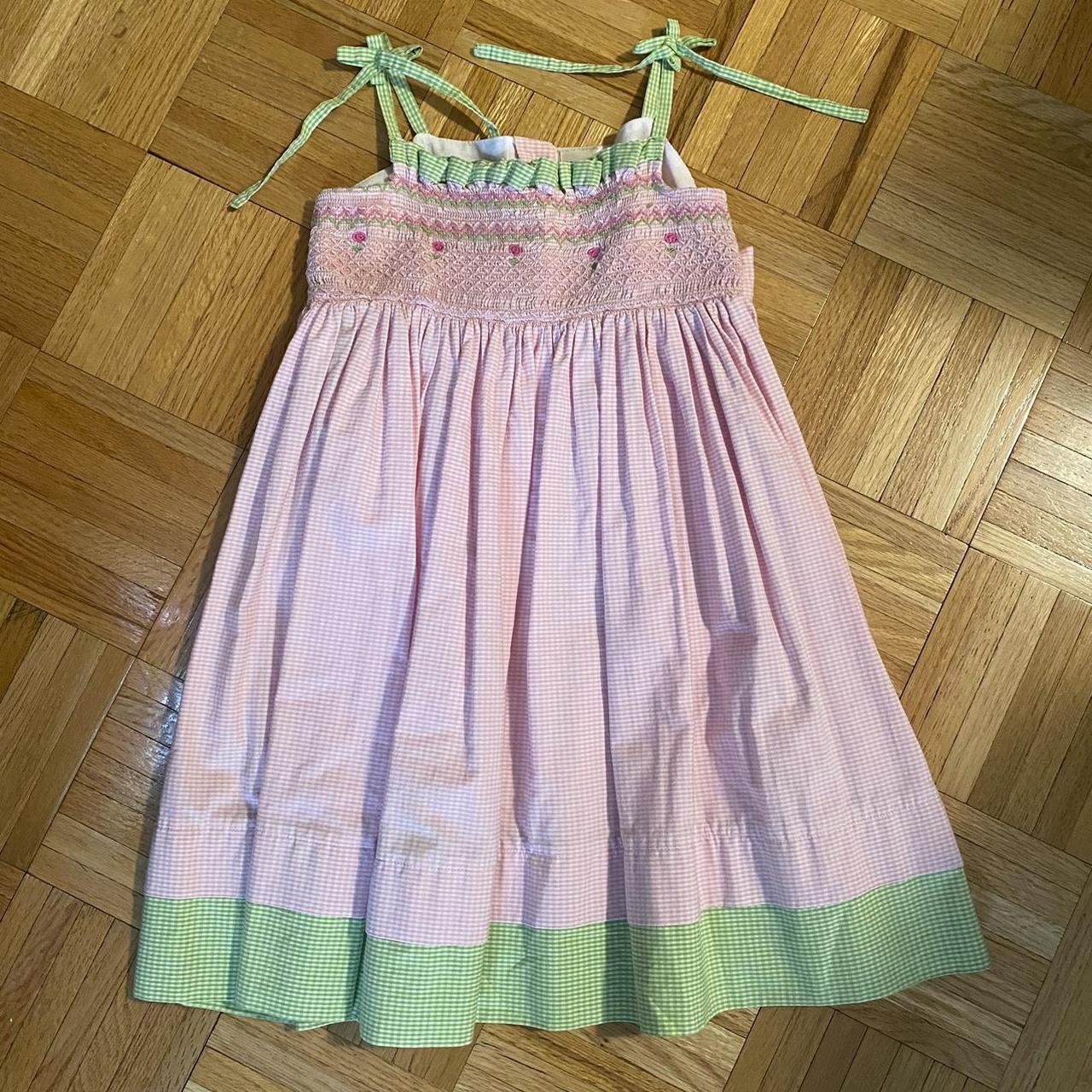 pink and green gingham picnic dress from copper key... - Depop