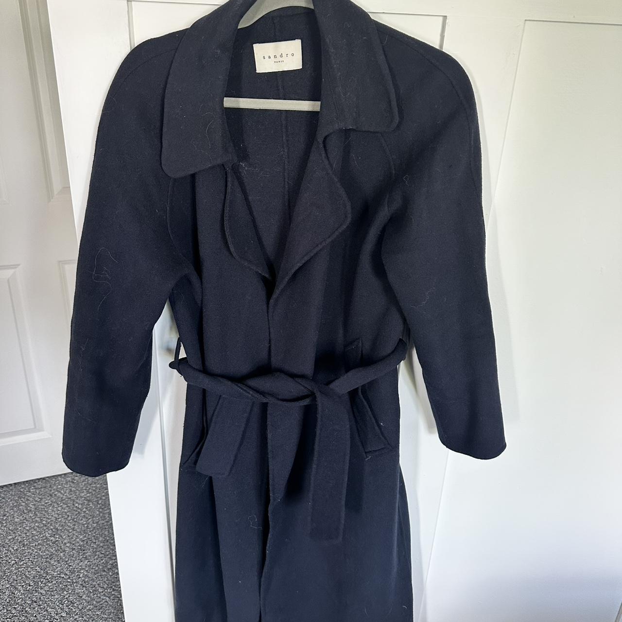 Navy Sandro wool duster coat with belt #minimalist... | Depop