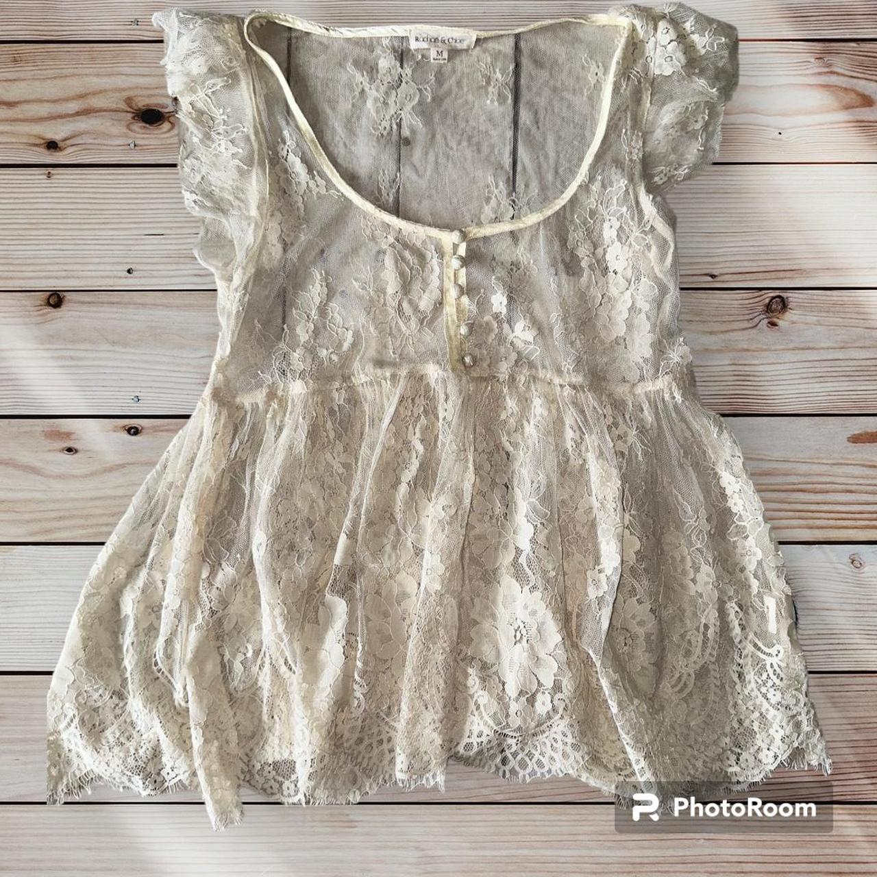 Vintage Lace Ruffle Sleeve Top. Size Medium. Cream... - Depop