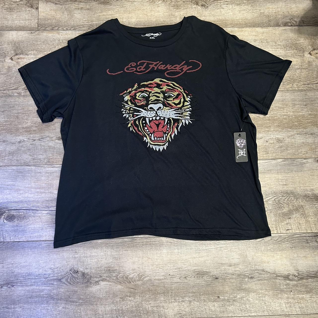Rhinestone Ed Hardy T-shirt - Depop