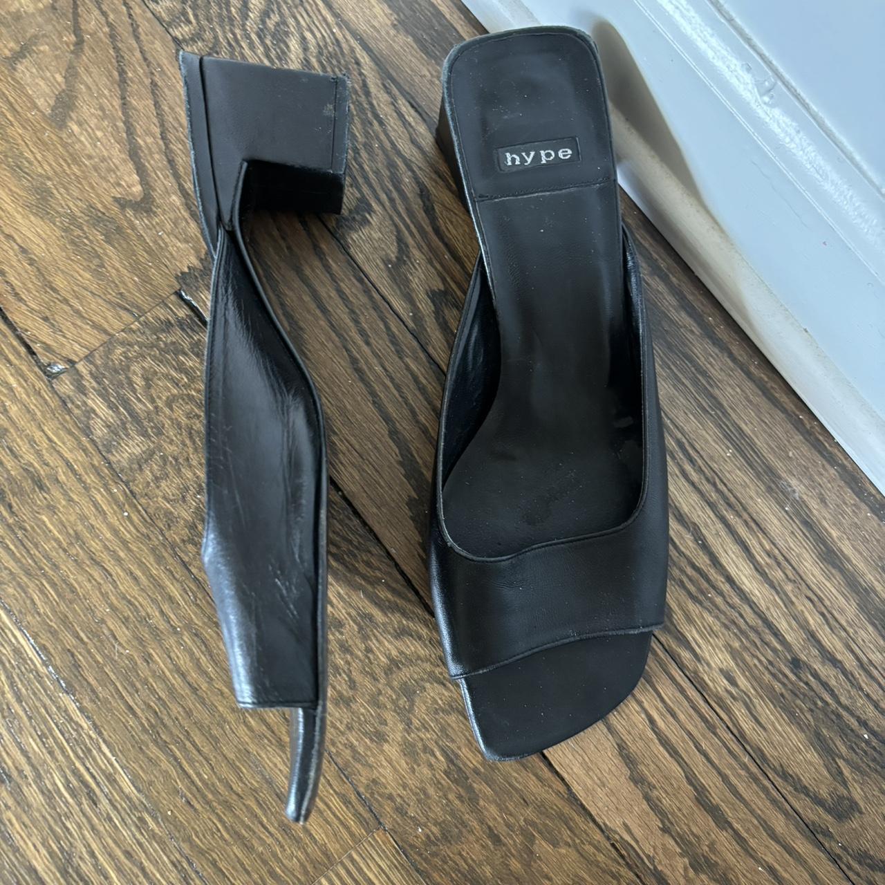 HYPE vintage black heeled sandals. Square toe. Fair... - Depop